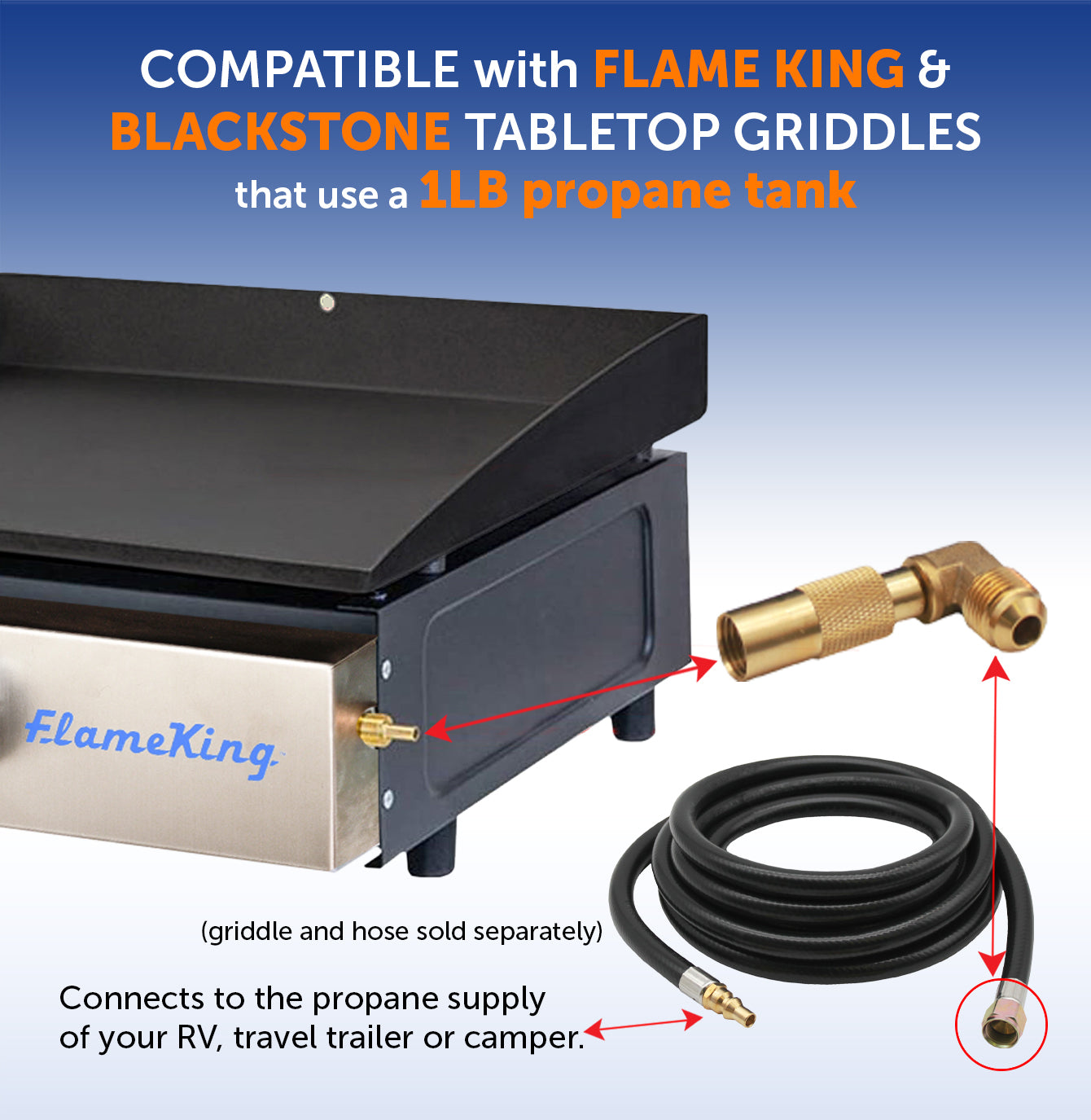 RV Quick Connect Elbow Adapter for 17" or 22" Griddle - Flame King