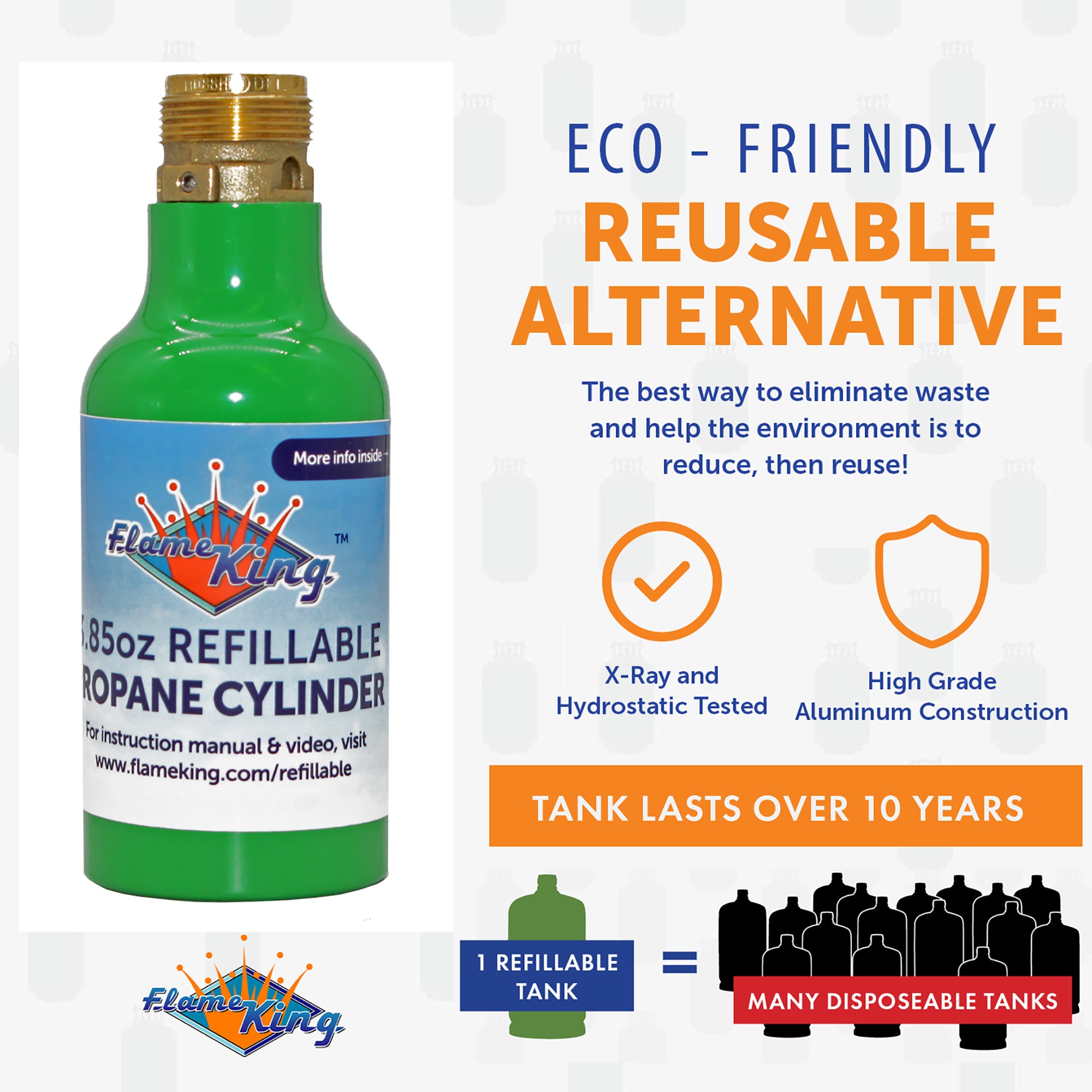 Eco Friendly 1/4 lb Refillable Mini Propane Tank Cylinder - Flame King