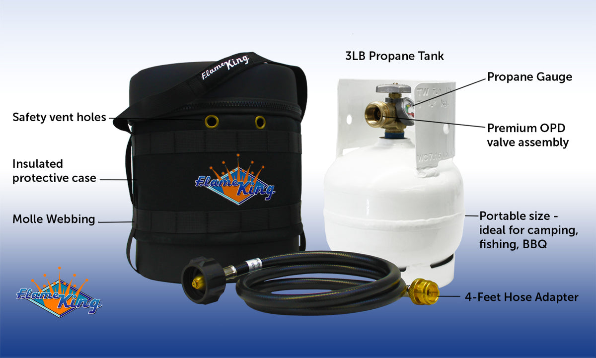 Flame King Propane Gas Hauler Kit 3lb Tank Adapter Hose & Carry Case