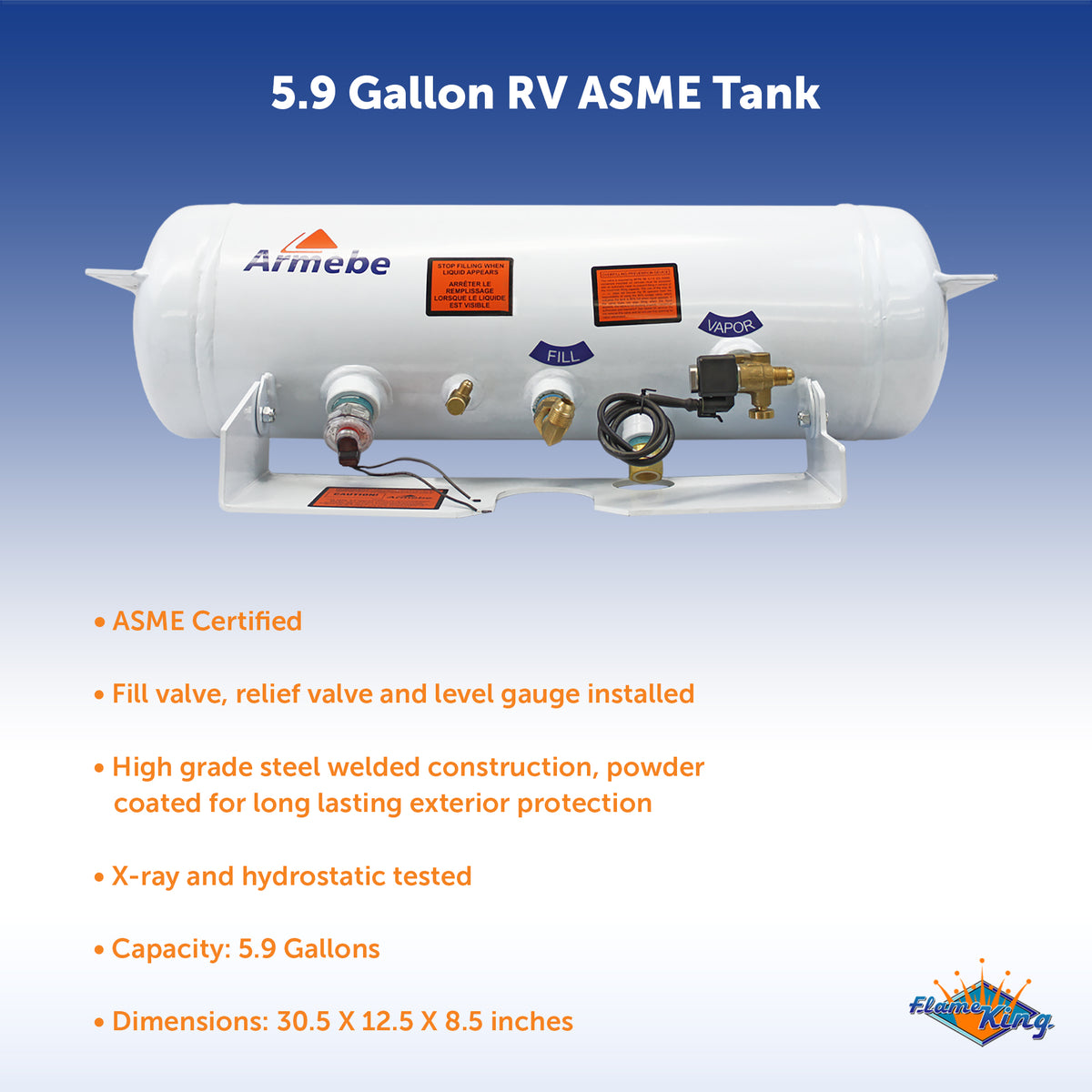 5.9 Gallon ASME RV Trailer Propane Tank with remote valves & solenoid ...