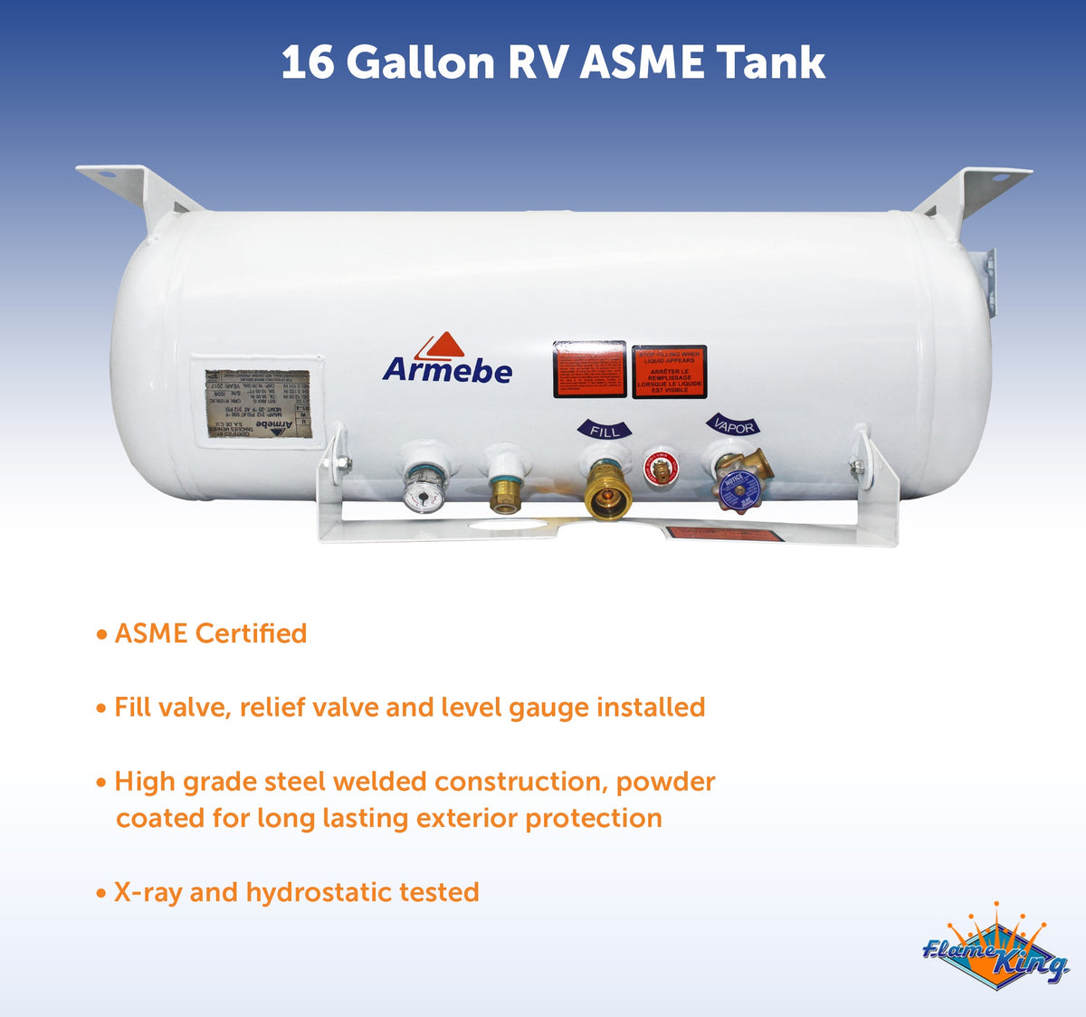 Flame King 16 Gallon Horizontal ASME Propane Tank for RVs & Trailers