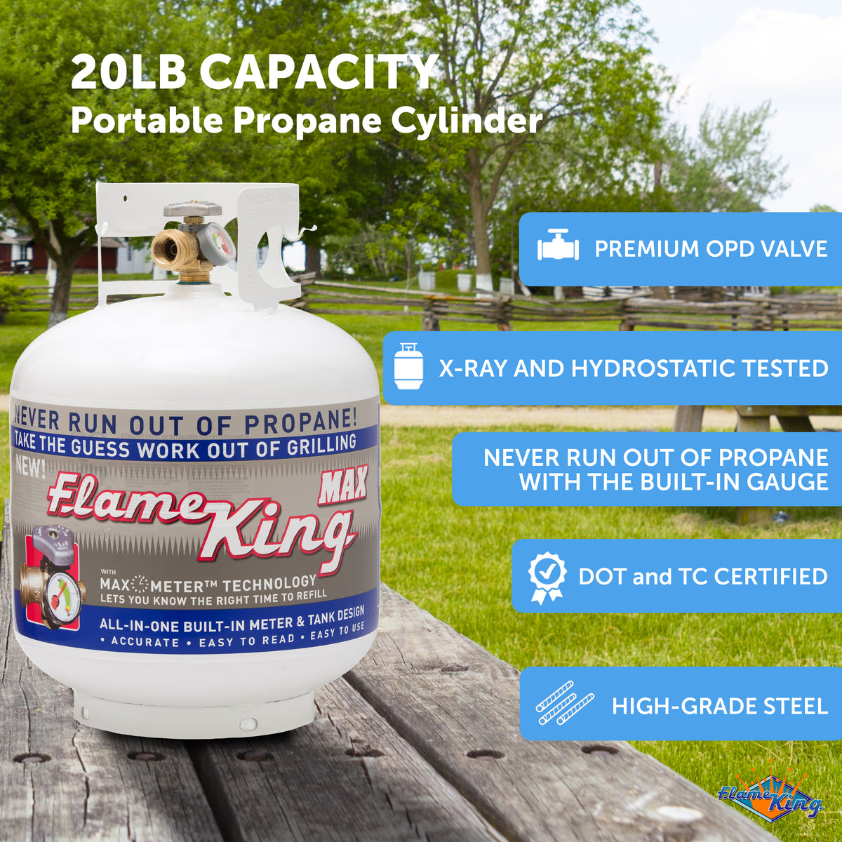 20lb Propane Tank LP Cylinder with OPD & Gauge - Flame King