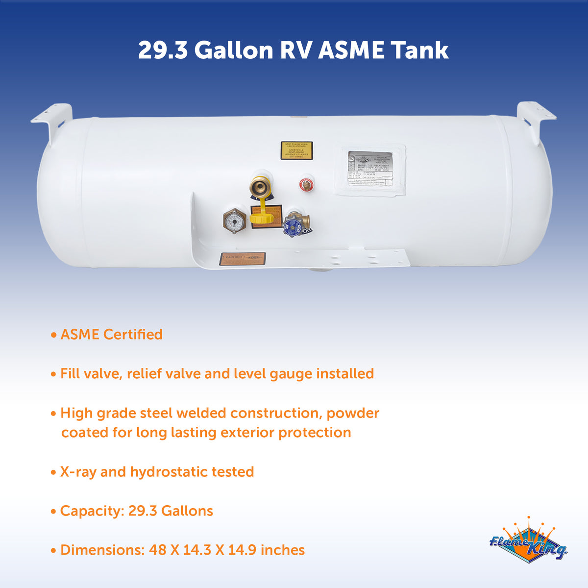 29.3 Gal ASME Propane Tank Cylinder Rv Trailer - Flame King
