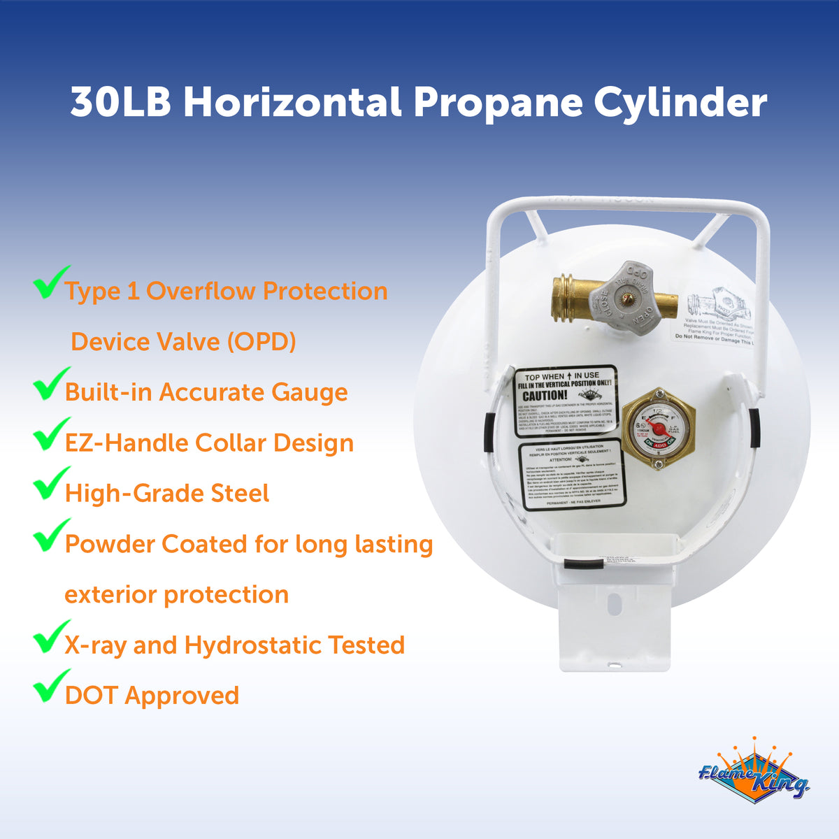 30lb Horizontal Propane Cylinder Tank With Valve and Gauge Rv Trailer ...