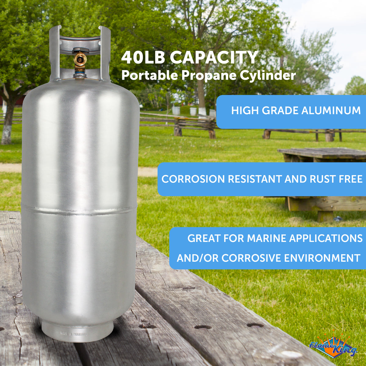 Lightweight 40lb Aluminum Propane Tank LP Cylinder with OPD - Flame King