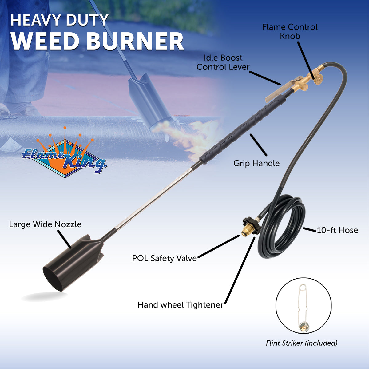 Flame King Bundle 10lb Propane Tank + 500,000 BTU Weed Burner Torch Ig