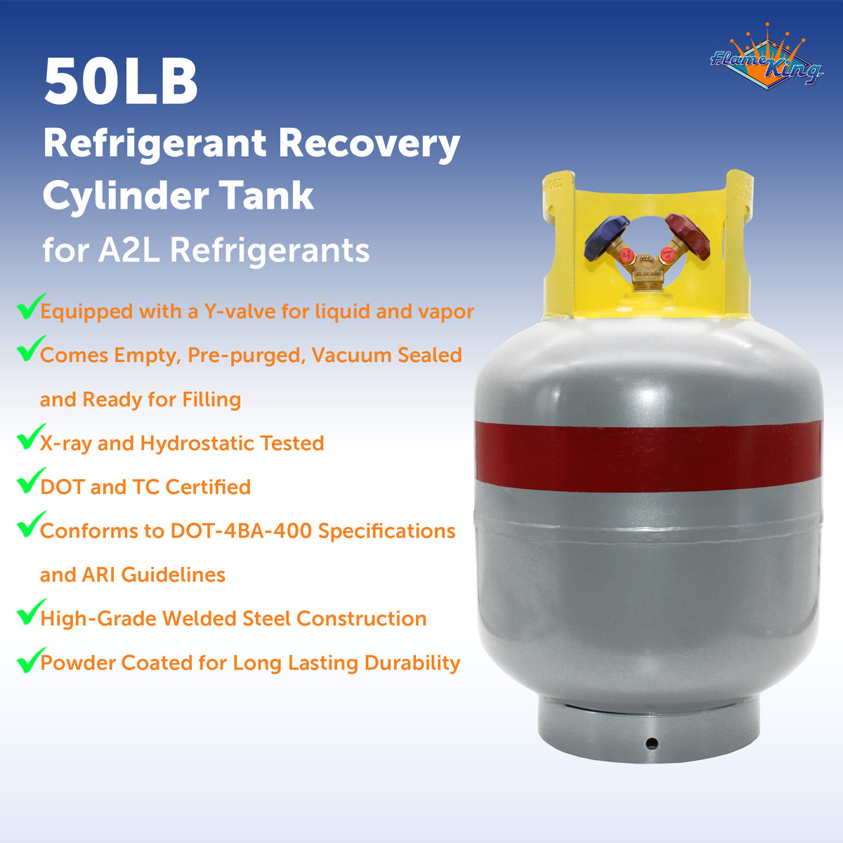 Flame King 50 lb Refrigerant Recovery Cylinder Tank for A2L