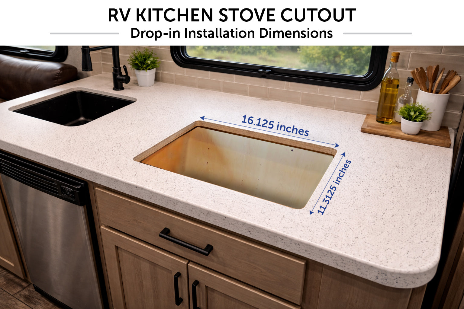 2 Burner Built-In RV Trailer Stove with Wind Shield - Flame King
