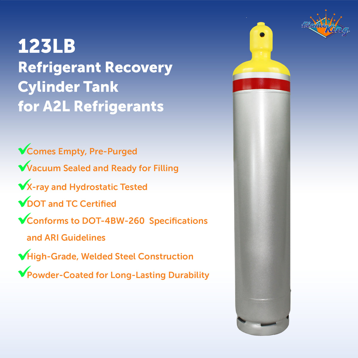 123lb Refrigerant Cylinder Tank with Multi Valve - Flame King