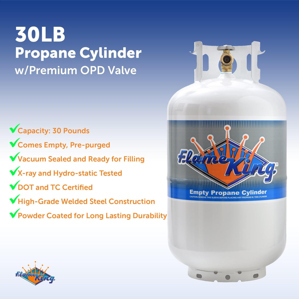 Flame King 30 Pound Steel Propane Tank Cylinder with Type 1 OPD Valve