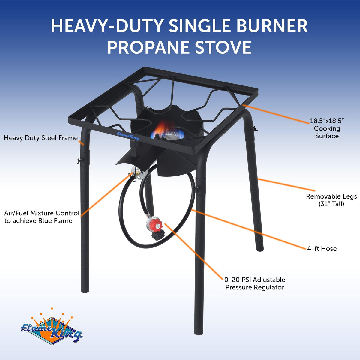 Heavy Duty 100,000 BTU Propane Gas Single Burner Cooker - Flame King